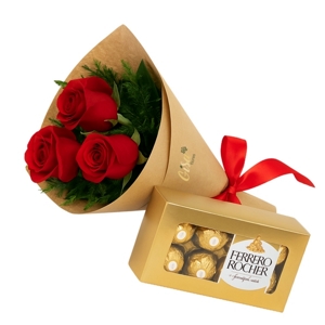 Trio de Rosas Importadas com Ferrero Rocher